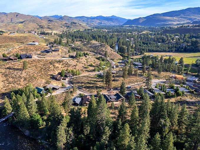 From this bird's eye view, Winthrop's homes nestle into the landscape like they've been there since the mountains were mere hills with big dreams.