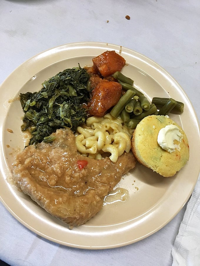Southern cooking in its purest form – collard greens, sweet yams, green beans, mac and cheese, and cornbread that would make your grandma jealous.