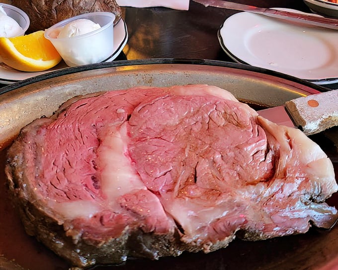 This prime rib isn't just cooked—it's been on a spiritual journey to perfection, arriving at your table as a testament to patience and tradition.