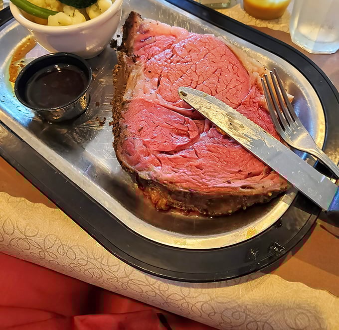Behold the star of the show: prime rib so perfectly pink it should have its own Instagram account. Meat masterpiece, Wisconsin-style.