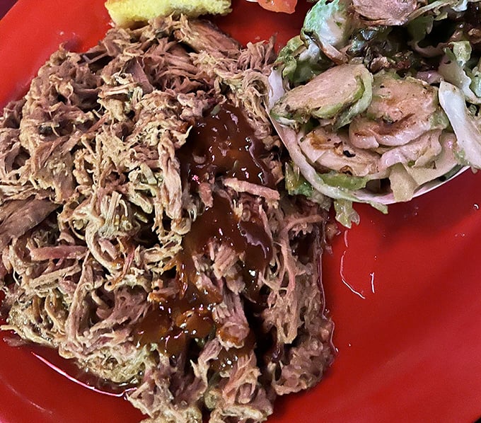 Behold, pulled pork in its natural habitat – tender, succulent, and practically begging to be devoured alongside that perfect coleslaw companion.