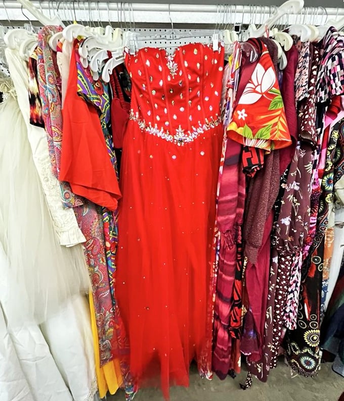 Formal gowns that once graced special occasions now await their second act—proof that sequins and memories never truly fade.
