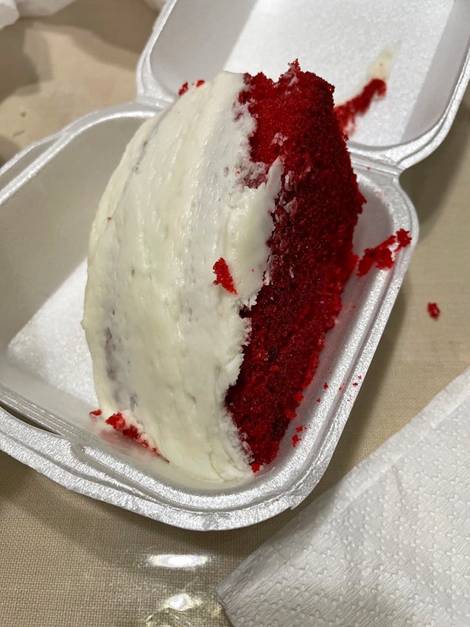 Red velvet cake so moist and perfect it might make you weep. Southern dessert philosophy in a single, cream cheese-frosted slice.