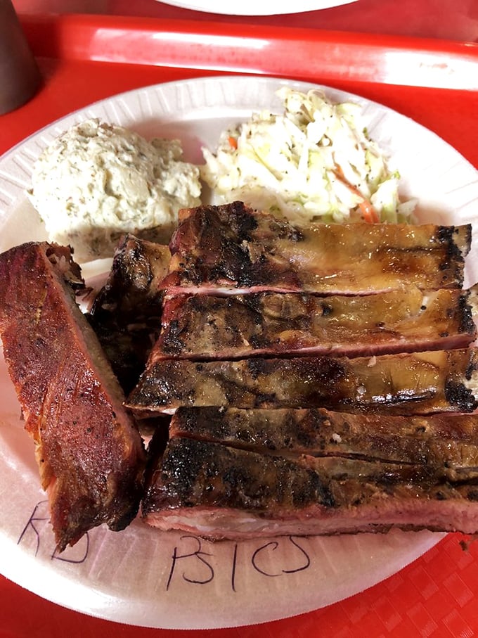 Behold the ribs—their glistening bark hiding meat so tender it makes you wonder if you've been eating barbecue wrong your entire life.