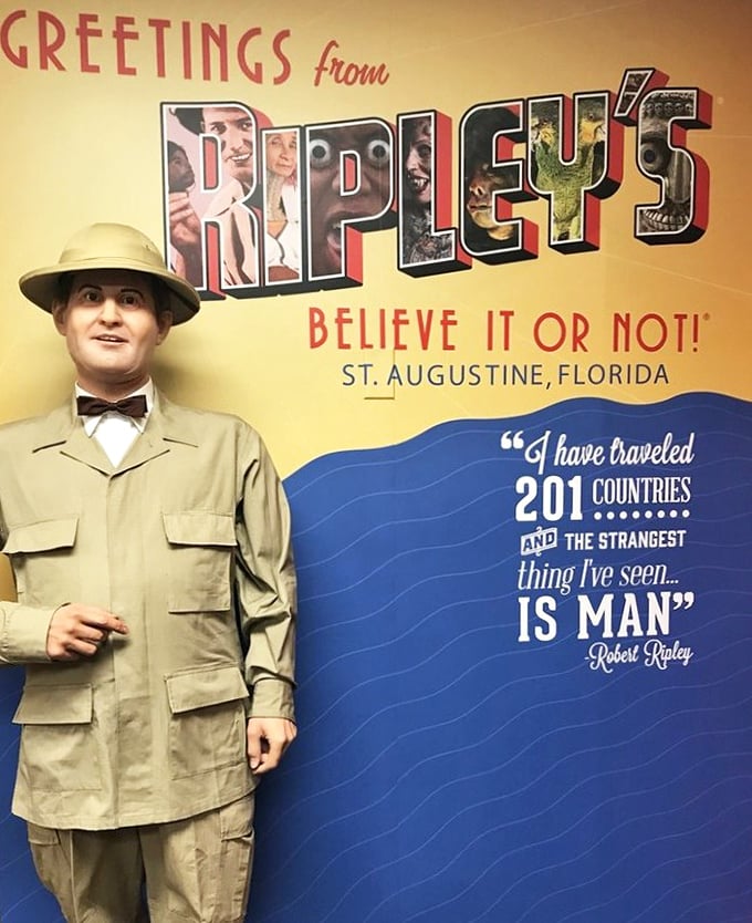 Meet the man who started it all. This wax figure of Robert Ripley stands ready to welcome you to his collection of global curiosities with his signature bow tie and explorer's hat.