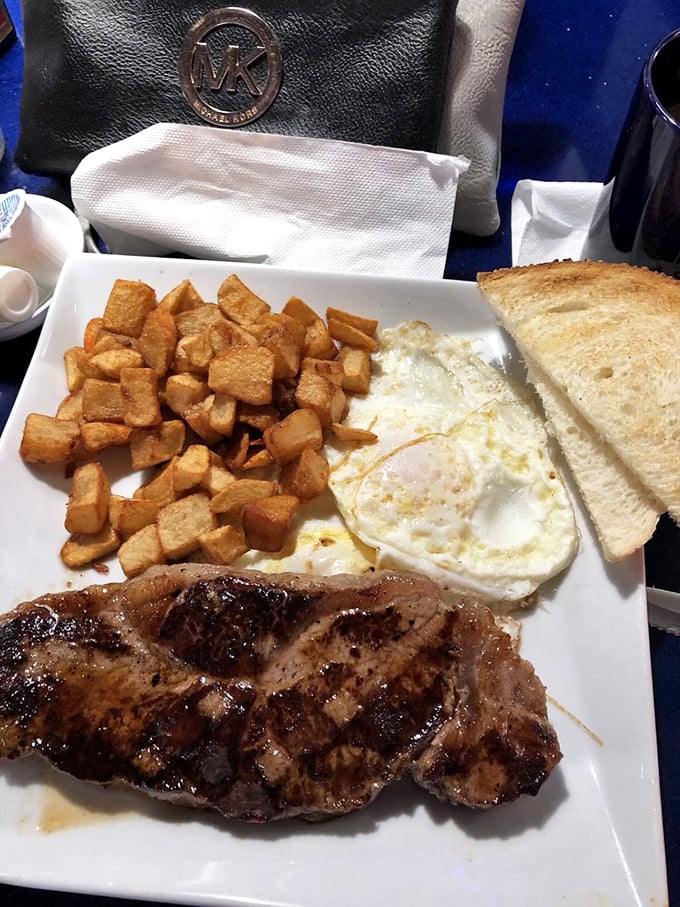 The star of the show: steak and eggs that would make Ron Swanson weep with joy. Those home fries deserve their own fan club.