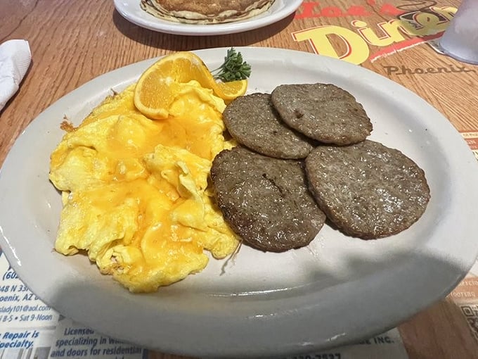 These sausage patties and scrambled eggs aren't trying to impress food critics – they're too busy making your breakfast dreams come true.