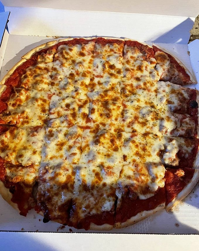 This sausage pizza isn't trying to impress you with fancy toppings—it's confident in its perfect ratio of sauce, cheese, and crust.
