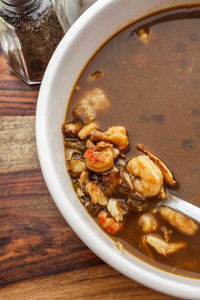 This isn't just gumbo—it's liquid gold. Dark roux, plump shrimp, and that unmistakable depth that comes from patience and tradition.