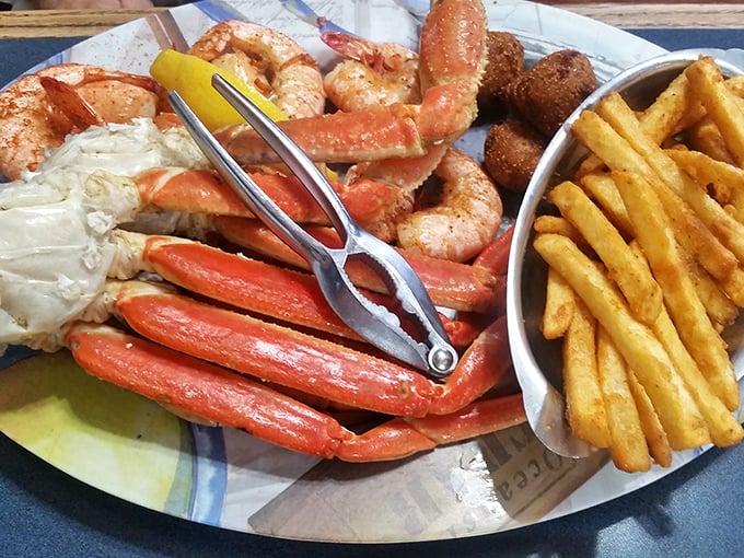 Crab legs so impressive they come with their own tools—like a delicious puzzle that rewards you with sweet meat for solving it.