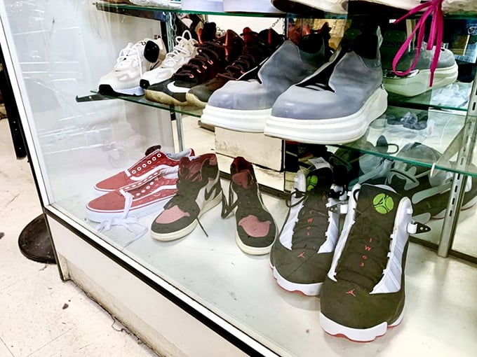 Sneakerheads, take note—these glass cases hold footwear gems that might just be your next conversation-starting vintage score.