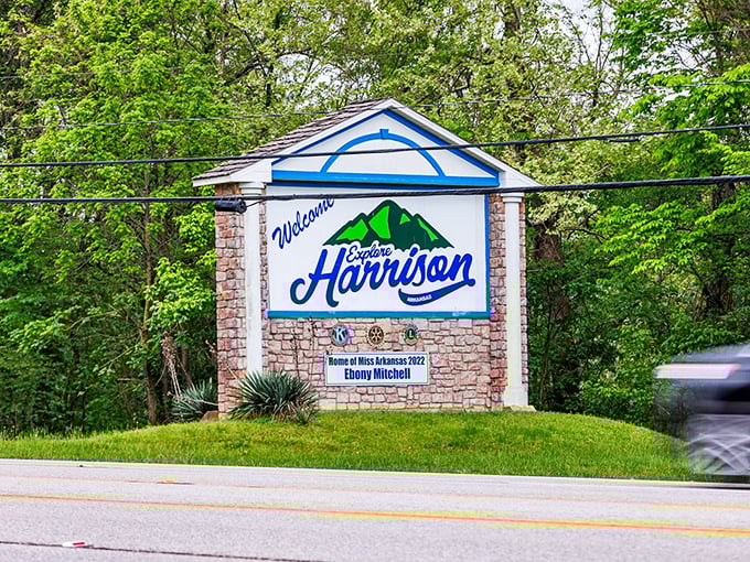 The welcome sign says it all—Harrison embraces visitors with the kind of genuine hospitality that makes you wonder why you didn't visit sooner.