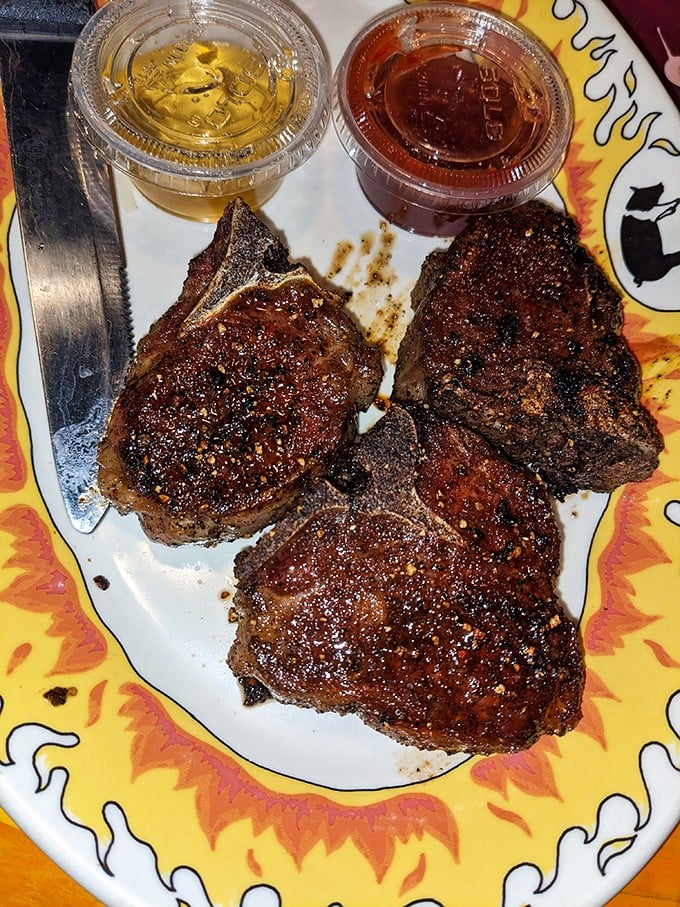 Three perfectly charred steaks with dipping sauces that make you wonder why you'd ever waste stomach space on vegetables.