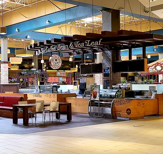 The Coffee Bean & Tea Leaf offers a caffeine oasis for weary shoppers—because nothing says "I can handle three more stores" like a double espresso.