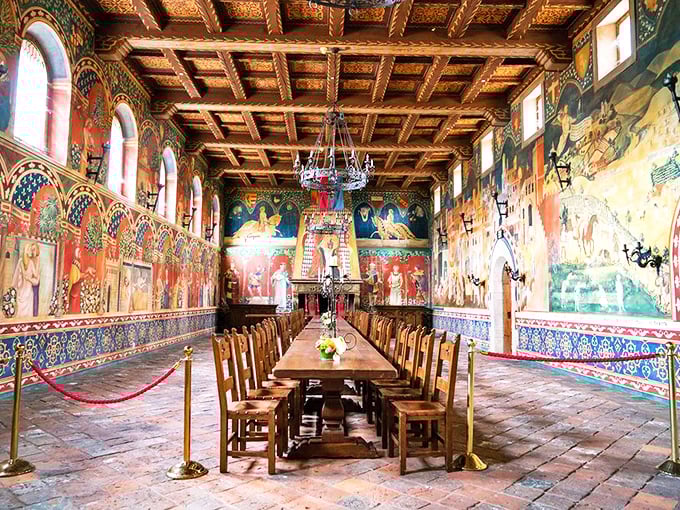 Frescoed walls and massive tables where you half-expect Henry VIII to demand more wine and fewer salads.