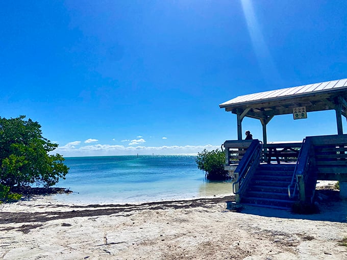 One of the beach pavilions offers shade and perspective—the perfect spot to contemplate life's big questions or just your lunch options.