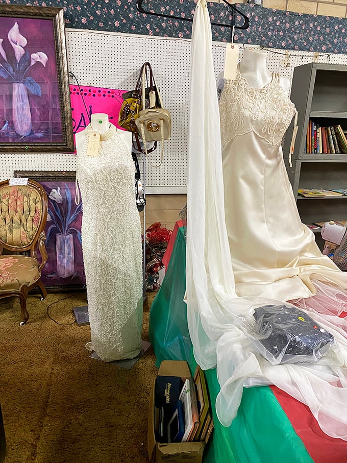 Wedding gowns with stories to tell – each awaiting a second chance at romance or perhaps a creative upcycling project.