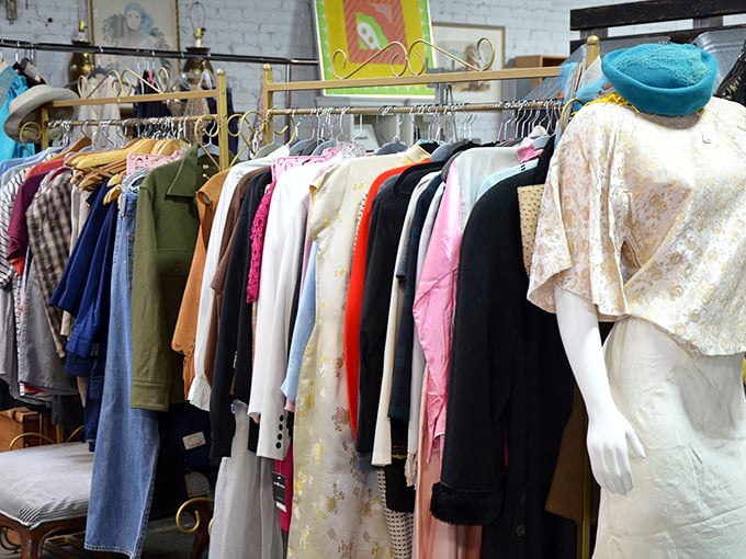 Vintage fashion awaits its second act. That mannequin's turquoise hat is giving serious "I starred in a Wes Anderson film" energy.