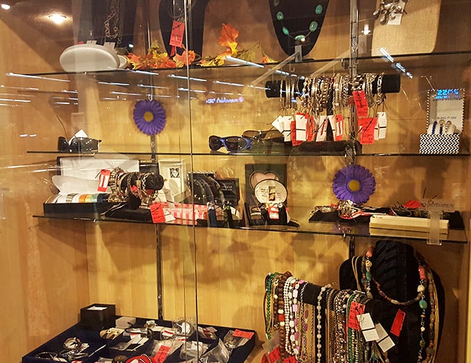 Behind glass, yesterday's accessories await their encore performance. Like a museum of wearable history, but with price tags even non-millionaires can afford.