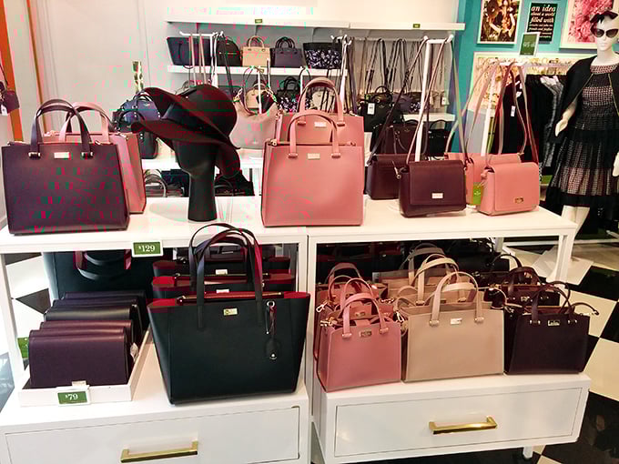 Handbag nirvana! These Kate Spade beauties stand at attention like soldiers in a fashionable army, ready for their forever homes.