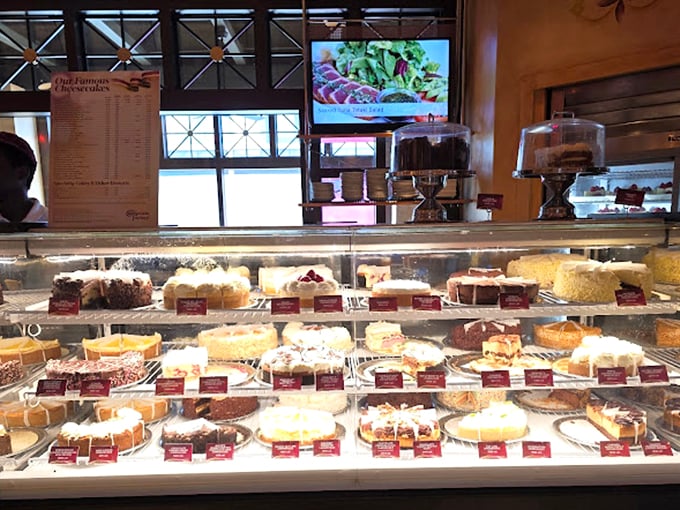 A dessert lover's dream come true – this bakery case displays a tempting array of cheesecakes and tortes that make diets seem like tomorrow's problem.