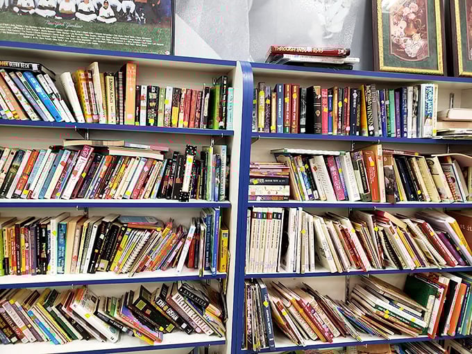 Bibliophile heaven awaits between these shelves. Each book represents someone's finished journey and your next literary adventure—all for pocket change.