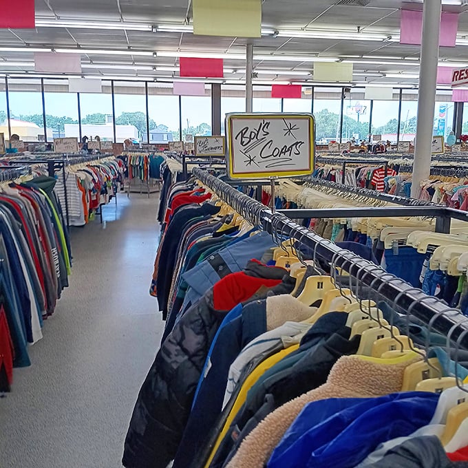 Color-coded racks turn browsing into a visual feast where organization actually enhances the thrill of discovery.
