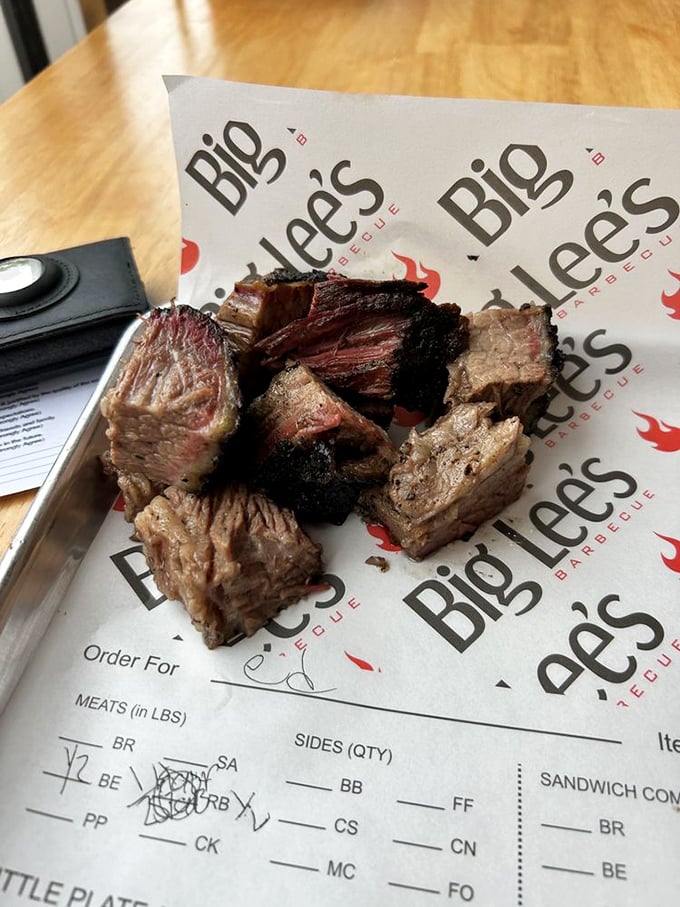 Burnt ends – barbecue's crown jewels – displayed in all their glory. These crusty, succulent morsels are what meat dreams are made of.