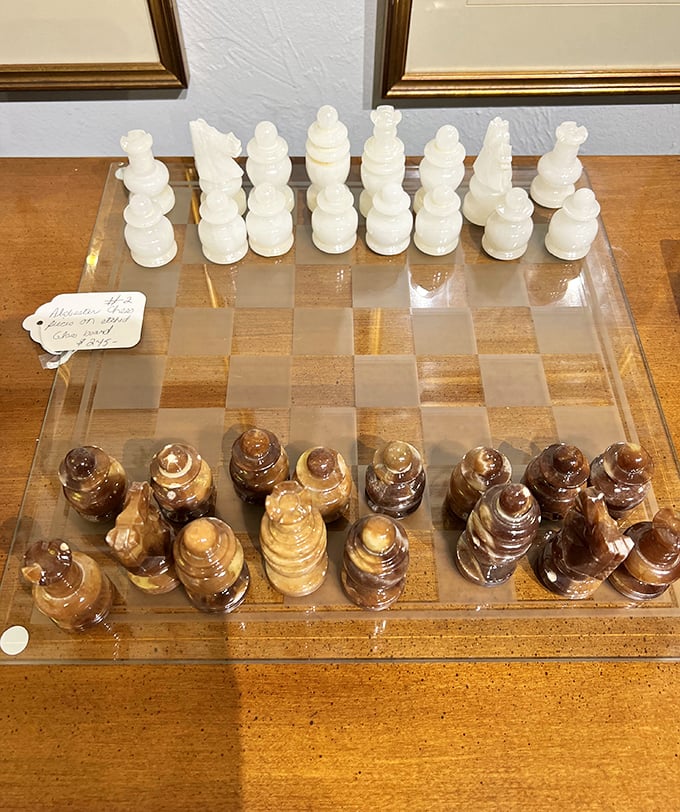 This marble and onyx chess set makes your plastic one at home look positively pedestrian.