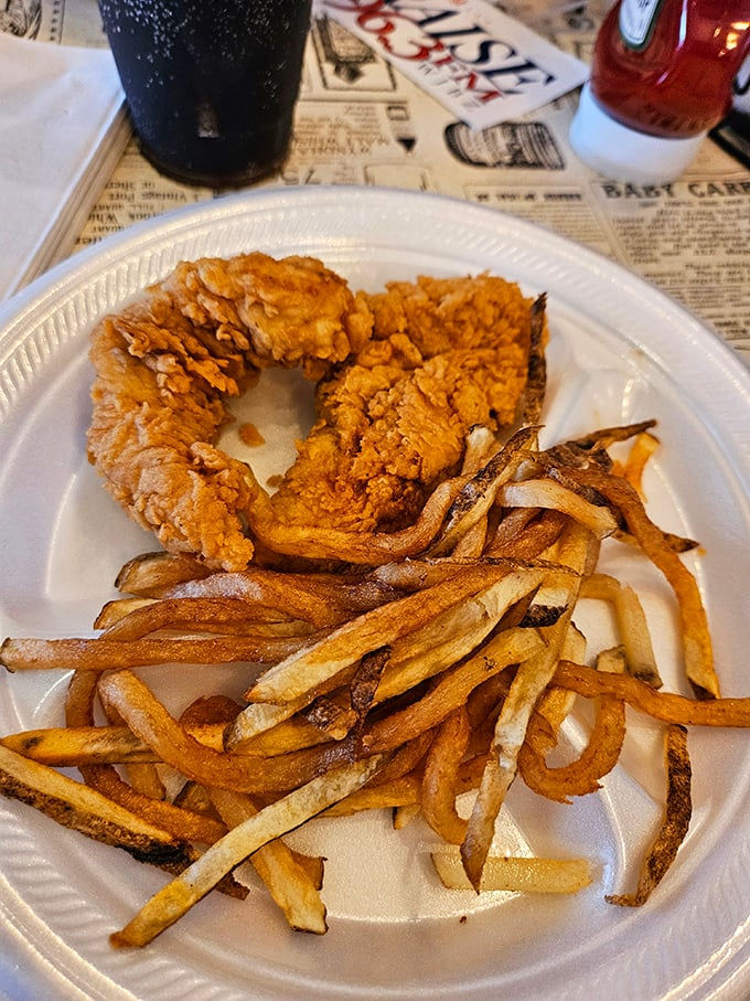 Golden-fried chicken tenders that make you question your loyalty to all other fried foods. The kind of crunch that deserves its own soundtrack.