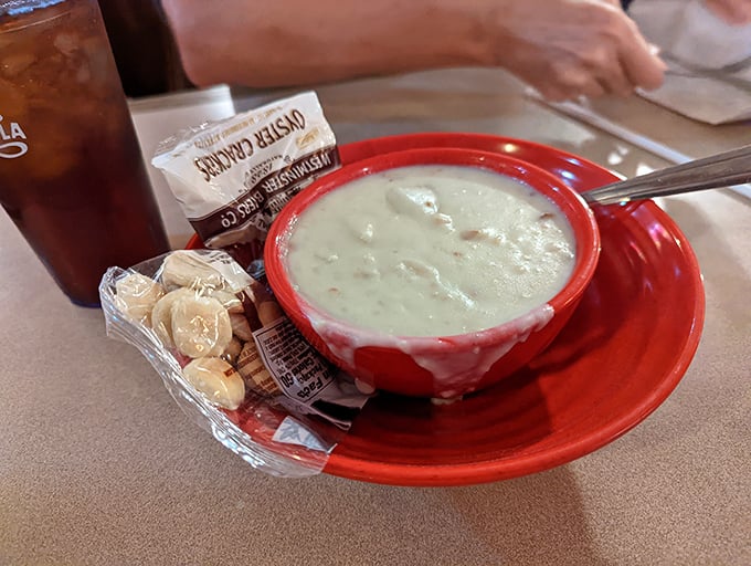 The holy grail of chowder – thick, creamy, and loaded with clams – served with those little oyster crackers that are somehow always necessary.