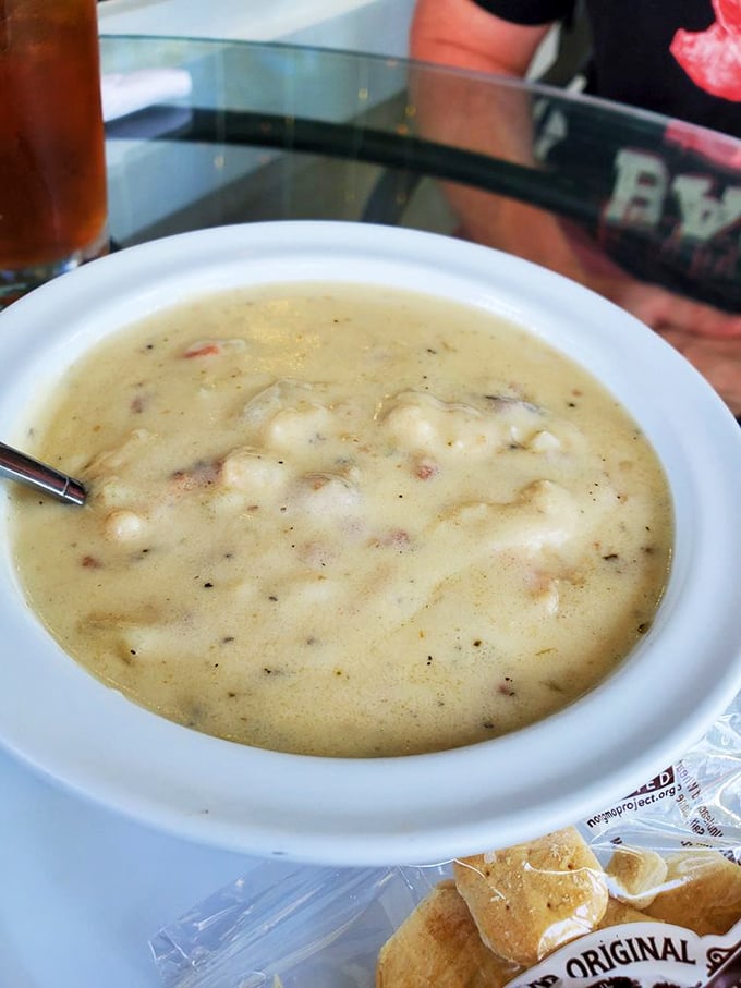 Liquid gold in a bowl – this creamy New England clam chowder isn't just soup, it's a warm embrace from the North Atlantic itself.