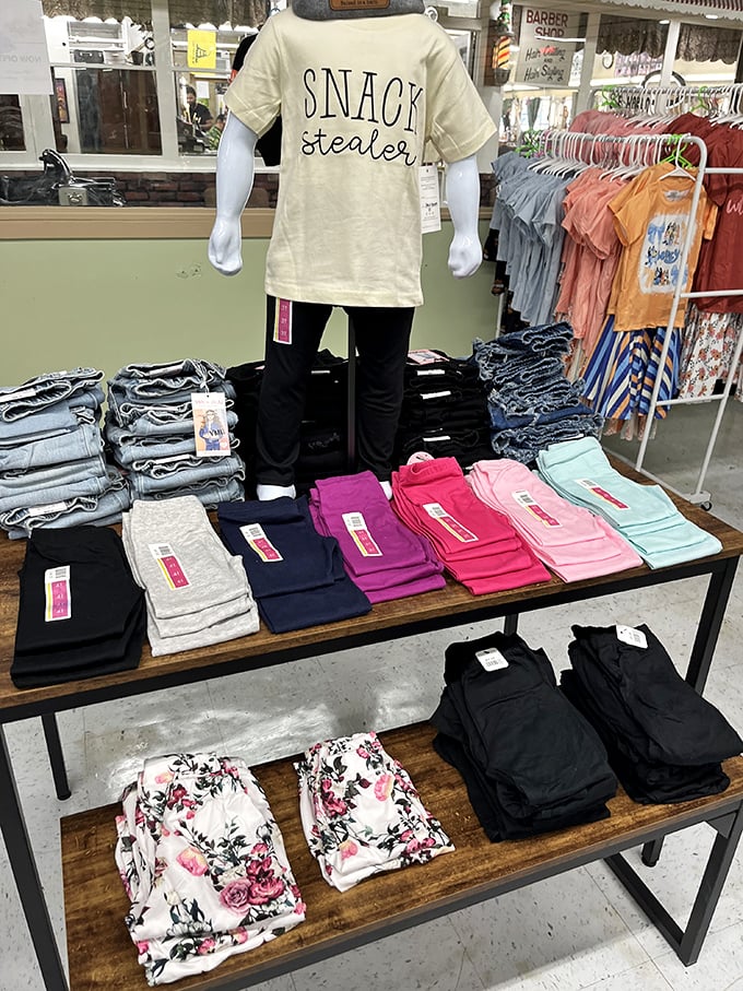 From "Snack Stealer" tees to floral leggings, the clothing selection covers every personality and budget imaginable.