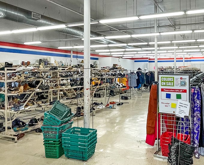 Fashion democracy in action—racks upon racks of possibilities where designer labels occasionally hide among everyday basics, waiting for eagle-eyed shoppers.