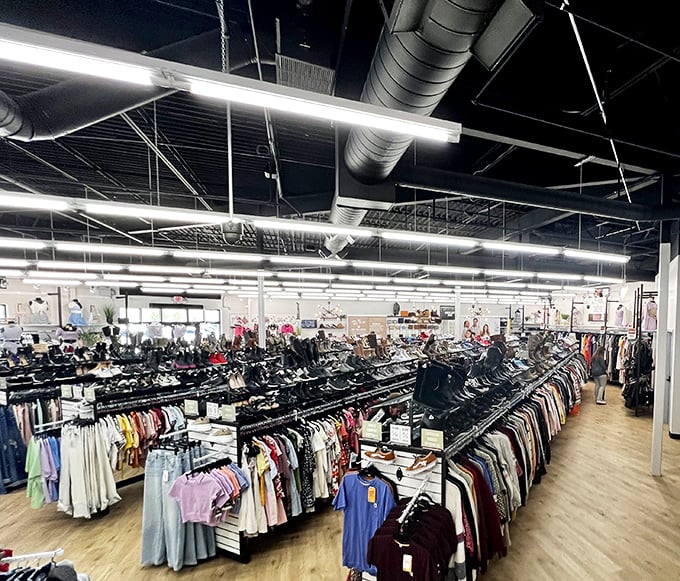 The spacious interior defies thrift store stereotypes with bright lighting and logical organization—Marie Kondo would definitely approve.