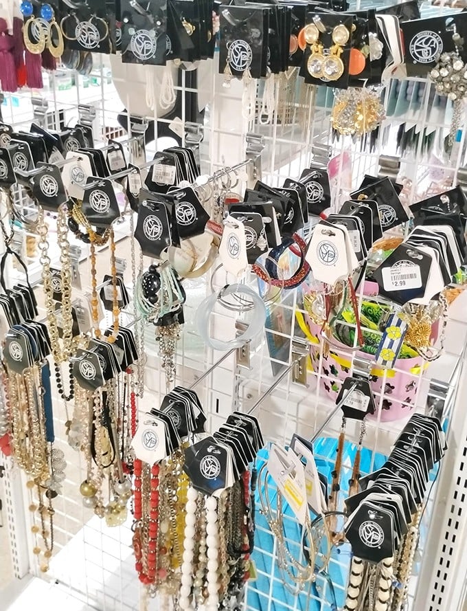 A glittering galaxy of accessories awaits—these necklaces and earrings proving that someone's cast-offs become another's statement piece without the statement-piece price tag.