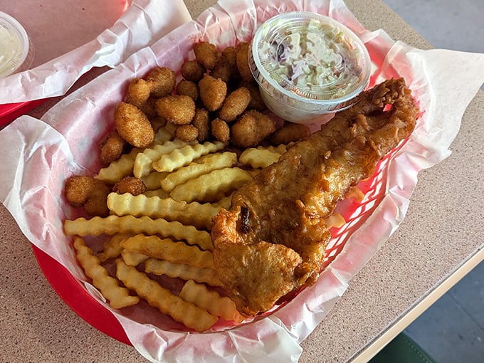This isn't just fish and chips—it's edible gold. The perfect batter-to-fish ratio that would make even British pub owners nod in approval.