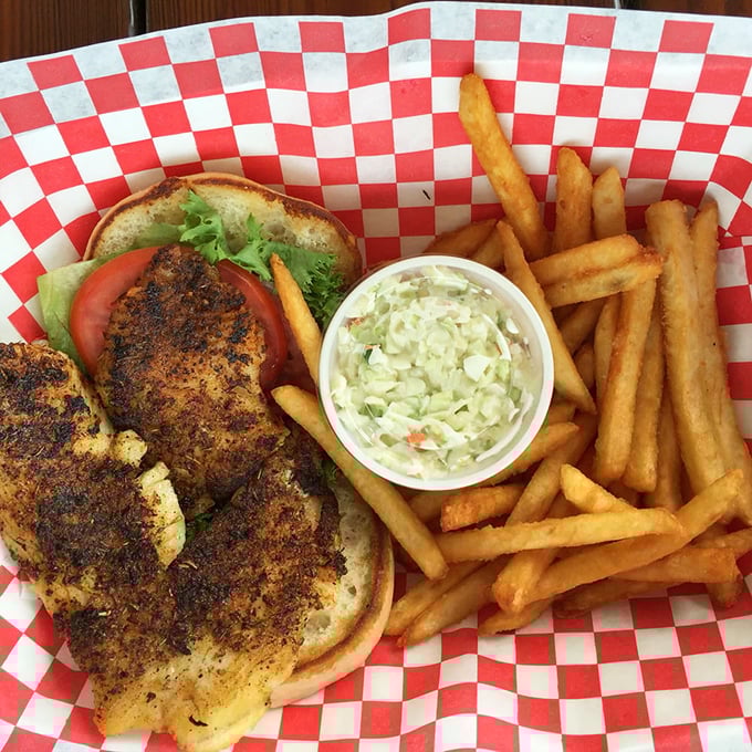 This blackened fish sandwich isn't just lunch—it's a Florida Keys manifesto on a bun. The kind of sandwich that makes you consider relocating.