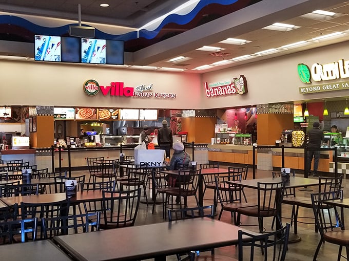Villa Fresh Italian Kitchen anchors the food court, where the unspoken rule is clear: refuel quickly, there are still deals to conquer. 