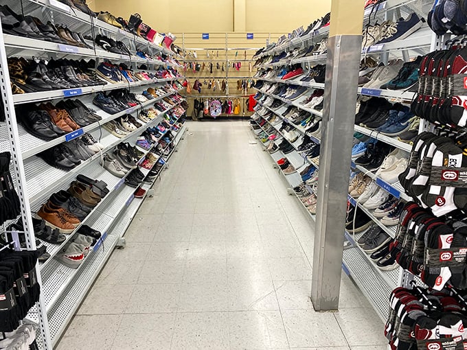 The shoe aisle: where hiking boots that climbed mountains and dress shoes that danced at weddings patiently wait for their second act.