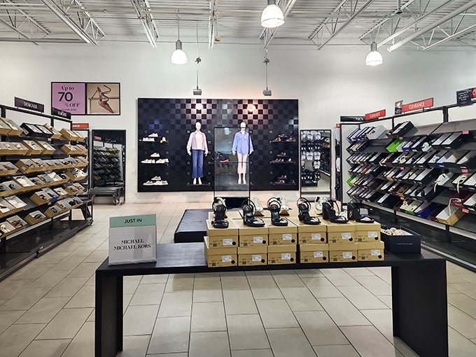 Shoe nirvana awaits with rows of discounted designer footwear—because nothing says "successful shopping trip" like boxes stacked higher than your carry-on.
