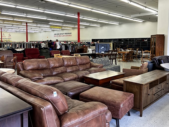 That leather sectional isn't just a couch—it's someone's former living room centerpiece now awaiting its sequel story in your home.