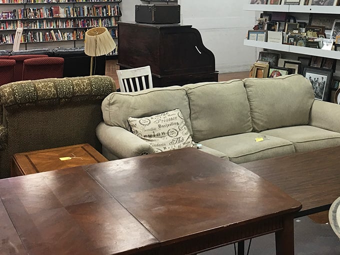 In the furniture section, yesterday's living rooms await tomorrow's memories. That beige couch has stories to tell—and room for yours.