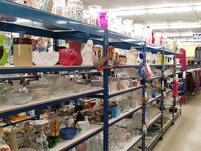 Crystal and glass treasures line the shelves like a museum where you're actually allowed to take the exhibits home. 
