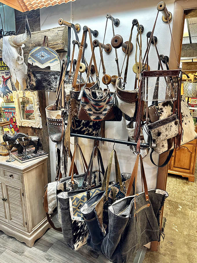 These aren't just handbags—they're wearable time capsules with cowhide patterns that would make even a rodeo queen jealous.