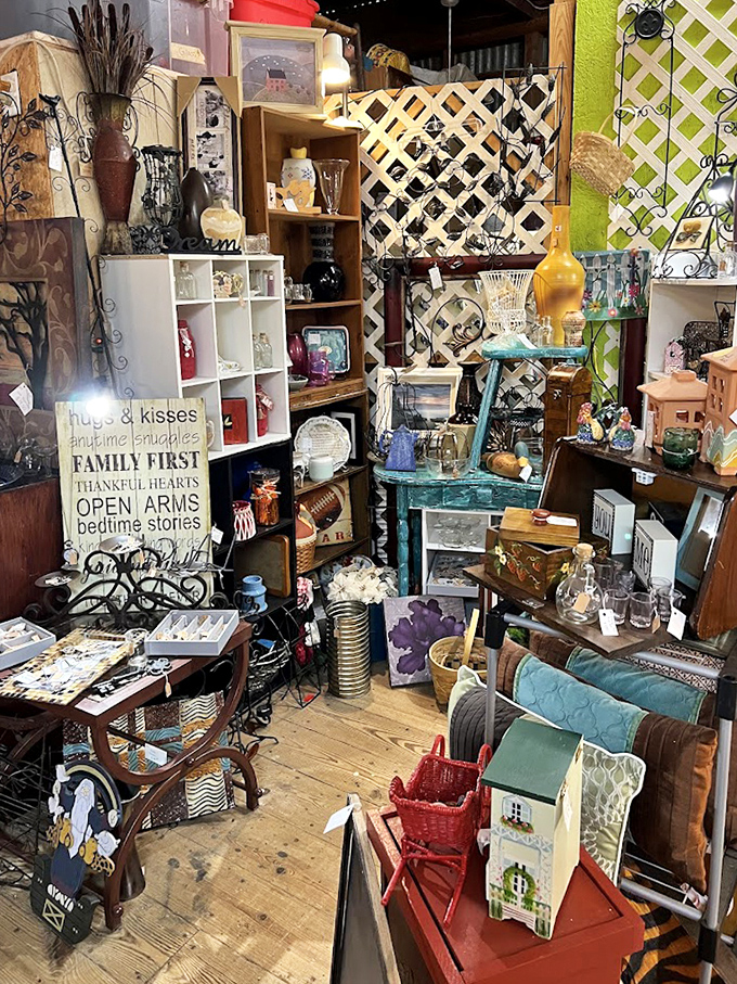 Every corner tells a story—this nook of home décor items feels like raiding your stylish grandmother's attic, but with price tags.