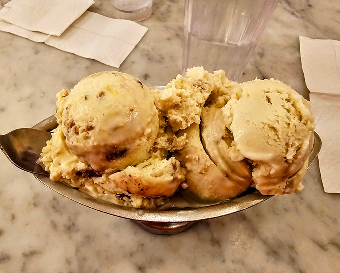 Ice cream that makes you question everything you thought you knew about dairy. These generous scoops of butter pecan contain actual butter flavor—imagine that!