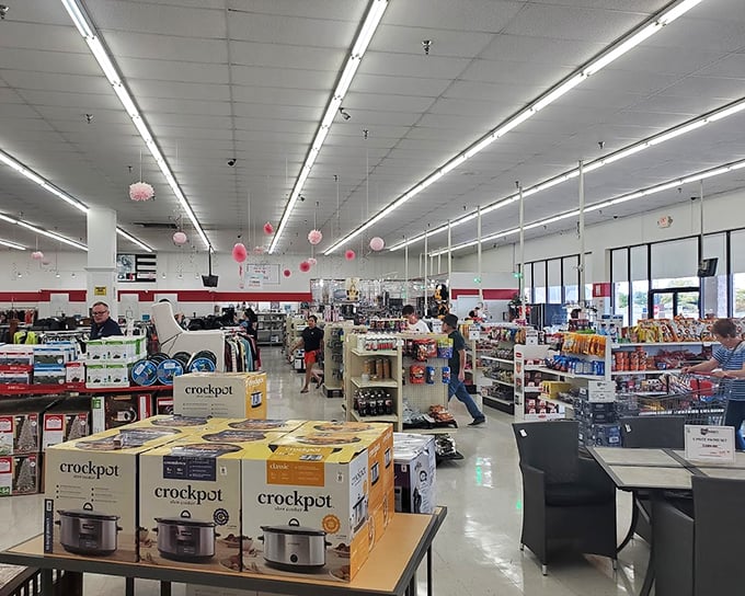 Pink decorations dangle from the ceiling as shoppers navigate aisles of kitchen appliances – including enough Crockpots to slow-cook meals for the entire state.