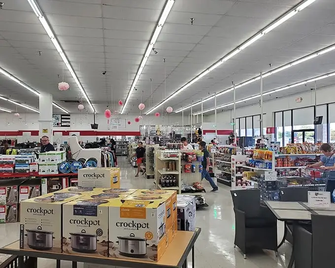 Pink decorations dangle from the ceiling as shoppers navigate aisles of kitchen appliances – including enough Crockpots to slow-cook meals for the entire state.