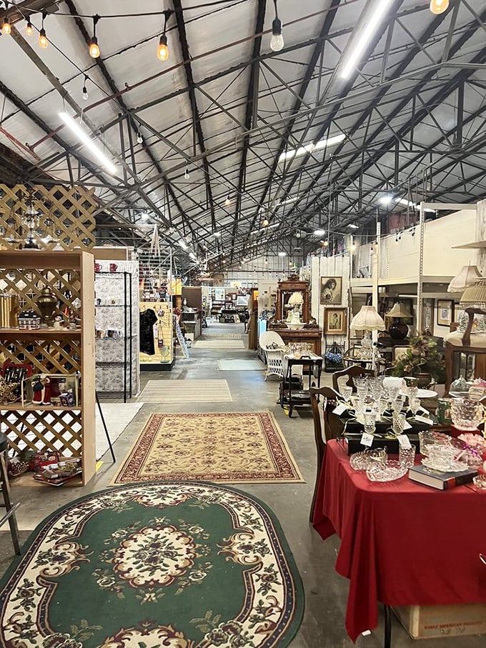 Wide aisles lead to endless possibilities—from elegant crystal to farmhouse furniture, each section tells a different story of American domestic life.